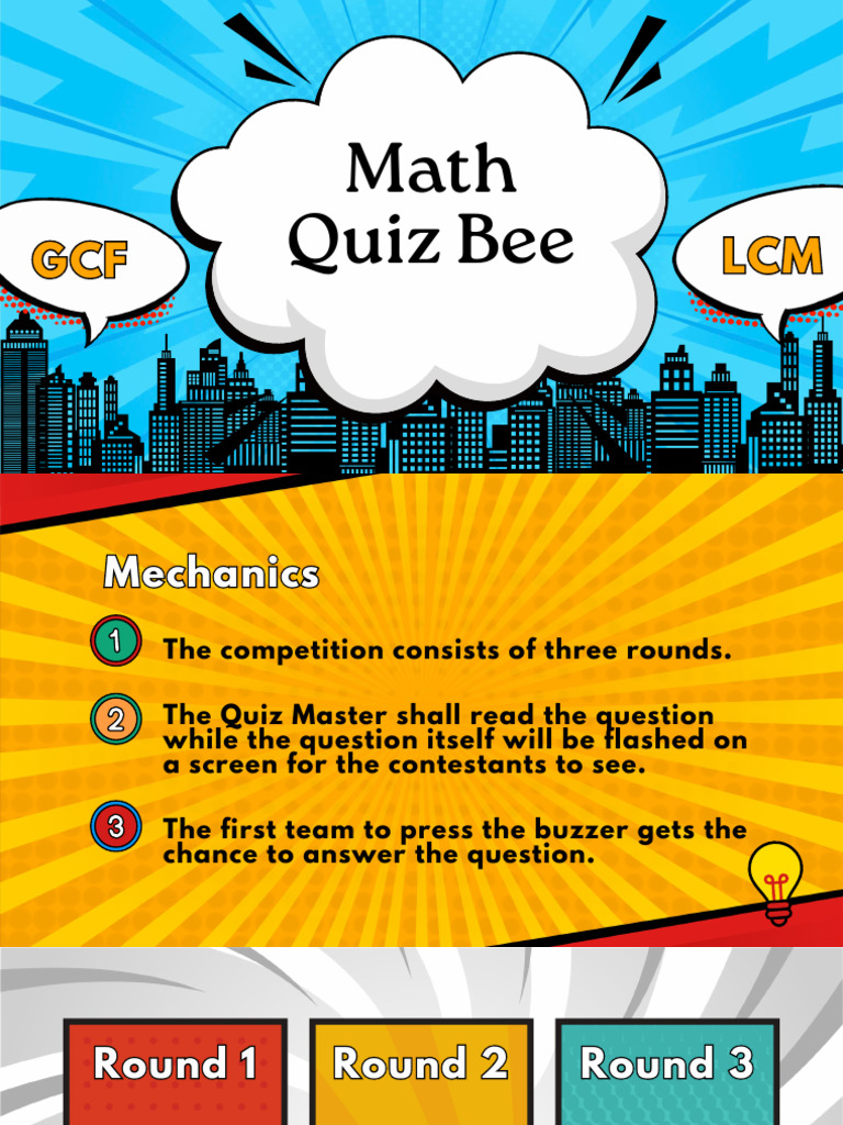 Math Quiz Bee Presentation in Colorful Comic Illustrative Style | PDF ...