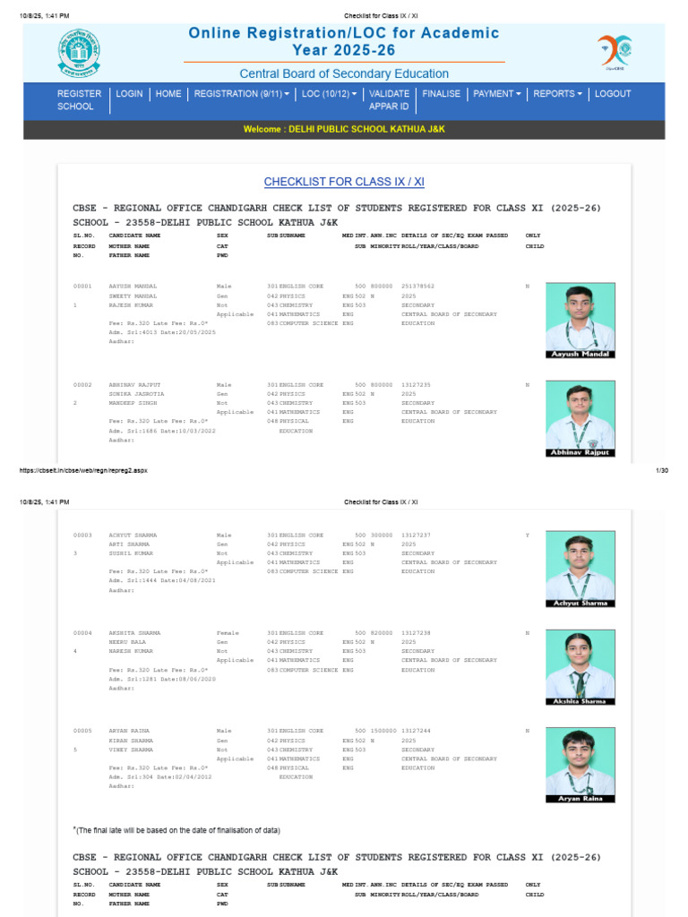 Class XI Registration Checklist 2025-26 | PDF | Government Of India