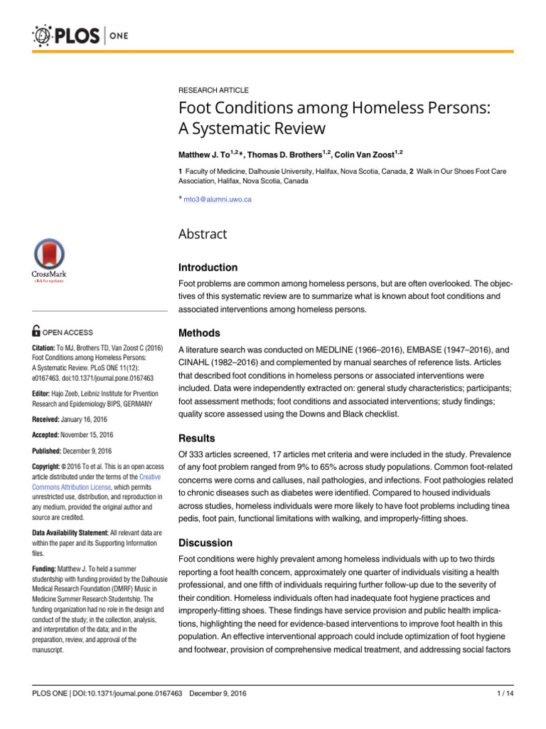 Homeless Foot Health: Systematic Review | PDF | Homelessness ...