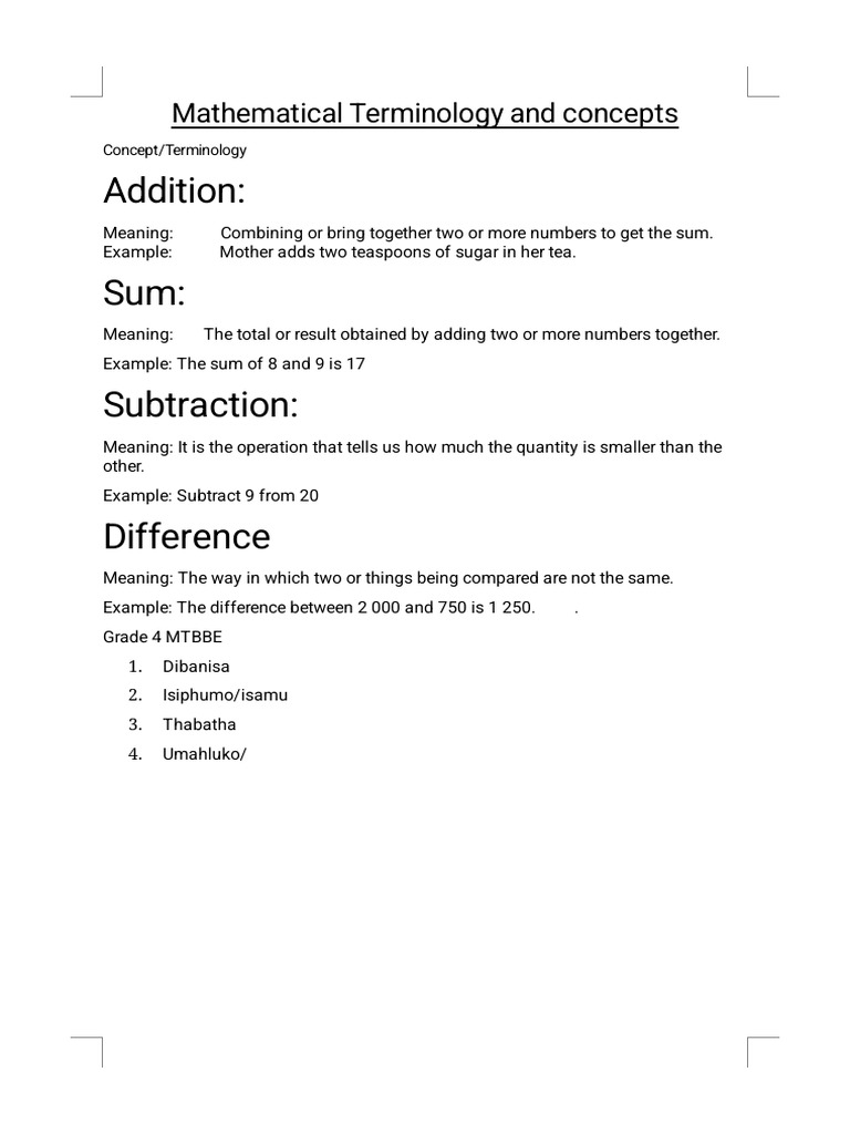 Mathematical Terminology and Concept1 | PDF