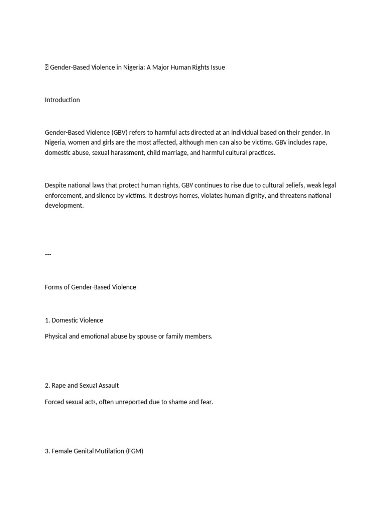 Gender-Based Violence in Nigeria: Issues & Solutions | PDF | Domestic ...