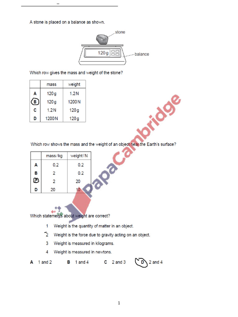 2022 N Mass and Weight Igcse Physics 0625 | PDF