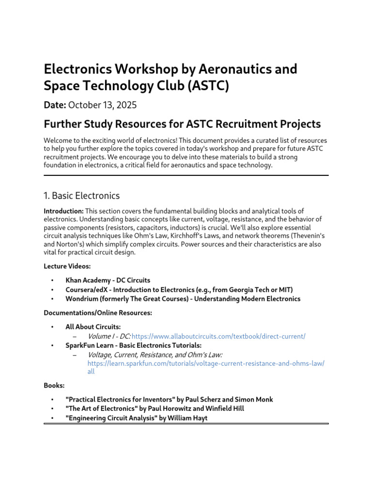 Electronics Workshop Resources for ASTC | PDF | Electronic Circuits ...