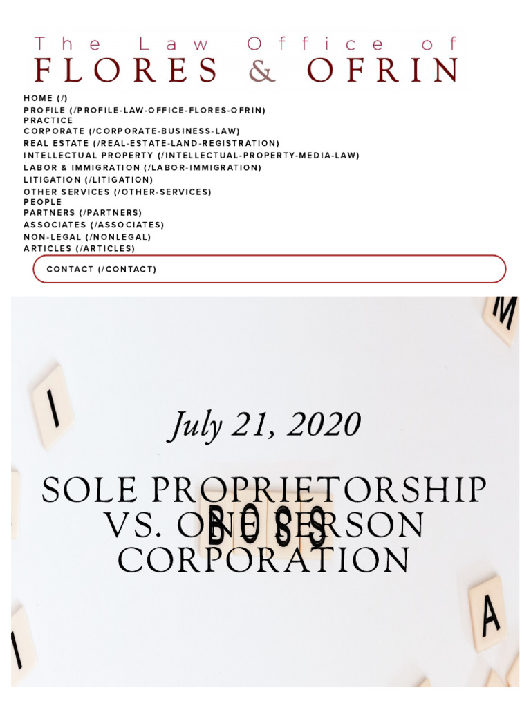 Sole Proprietorship vs. One Person Corporation - The Law Office of ...