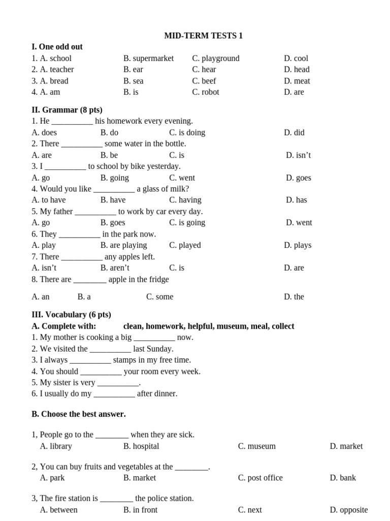 Mid-Term English Test for Students | PDF