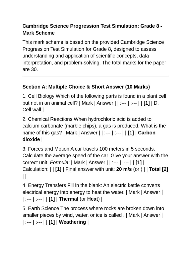 Cambridge Science Progression Test Simulation | PDF | Temperature | Water