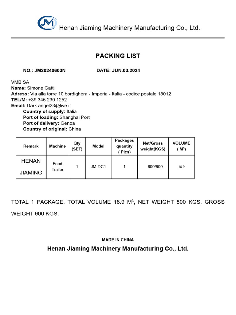 Packing List | PDF