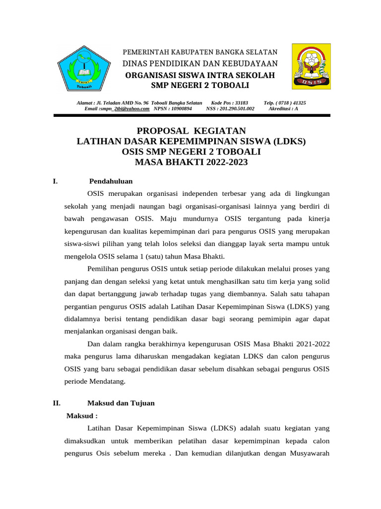 Proposal LDKS OSIS SMP 2022-2023 | PDF