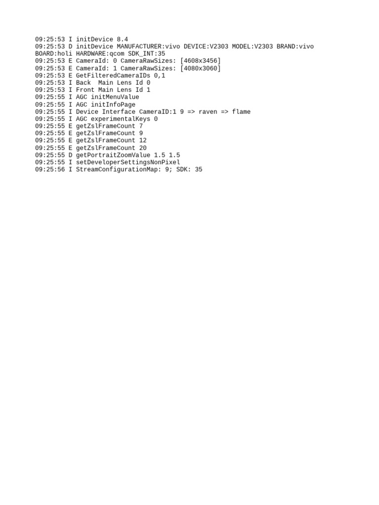 Vivo Device Camera Initialization Log | PDF