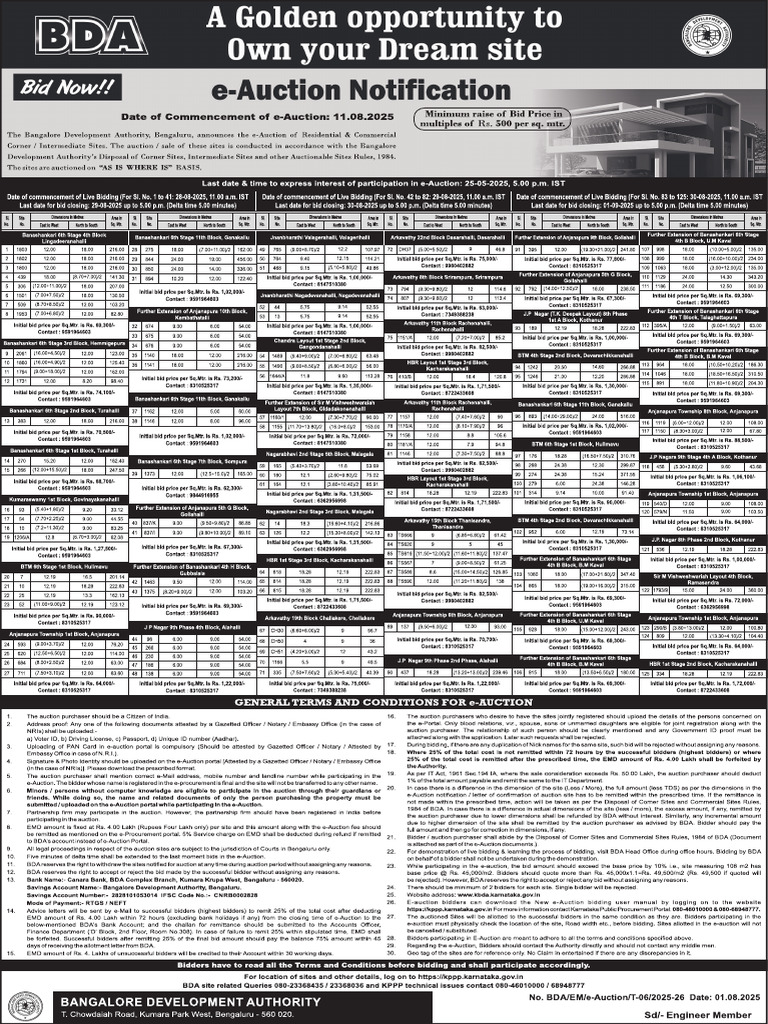 BDA E-Auction Notification 11.08.2025 | PDF