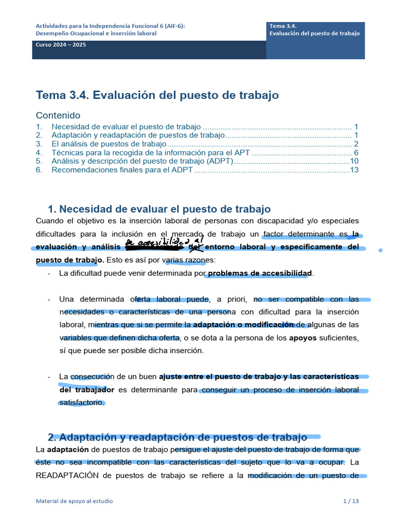 Tema 3.4. Eval Puesto de Trabajo Aif-6 24-25 | PDF | Empleo | Cuestionario