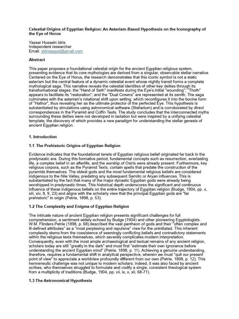 Celestial Origins of Egyptian Religion: An Asterism-Based Hypothesis On ...