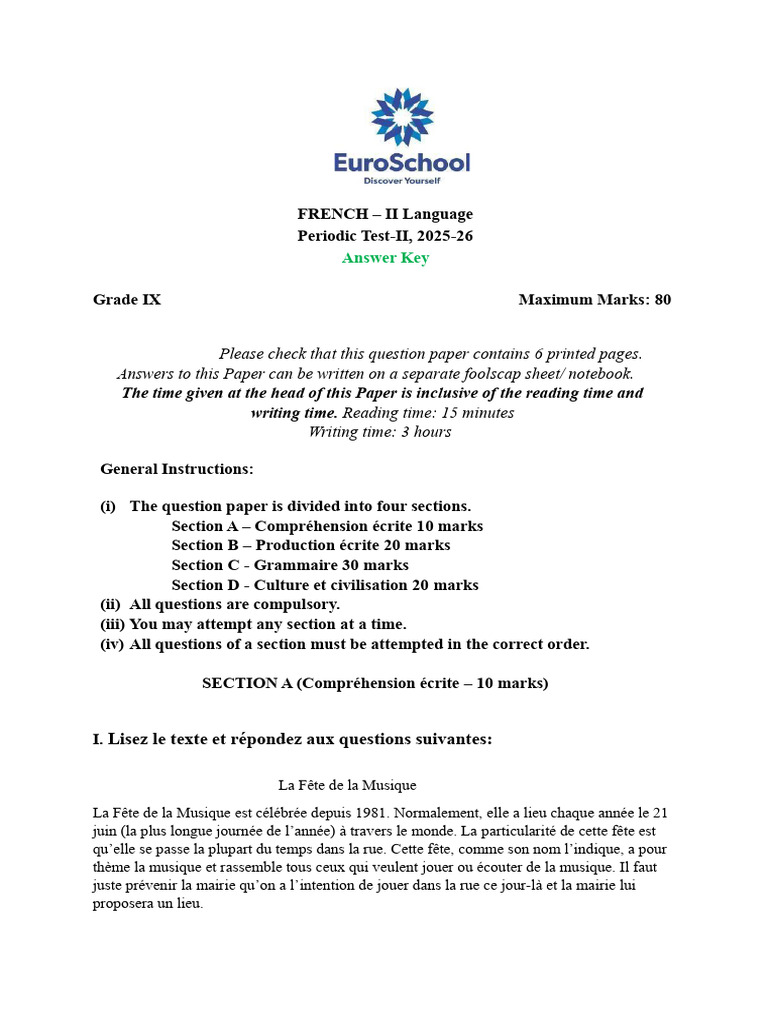 Clé de correction Test de français IX | PDF