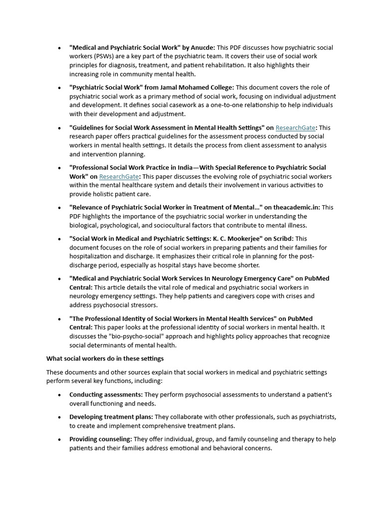 Medical and Psychiatric Social Work Principles and Approaches | PDF ...