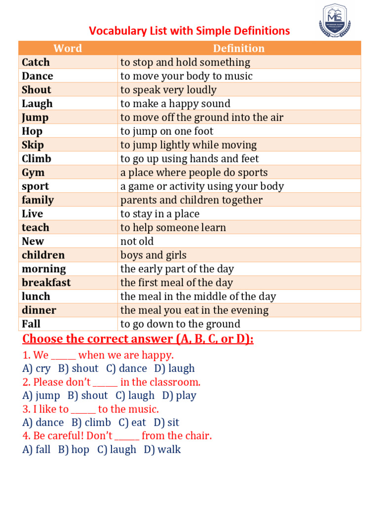 Vocabulary and WH-Questions Guide | PDF | Meal