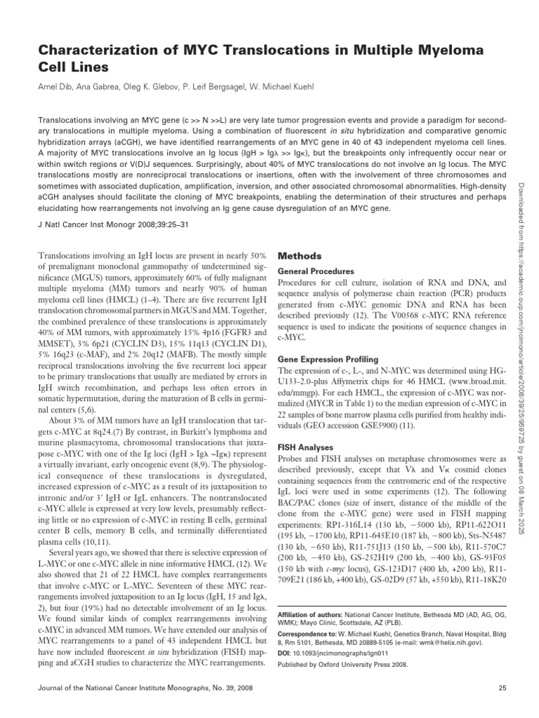 Characterization of MYC Translocations | PDF | Myc | Fluorescence In Situ Hybridization