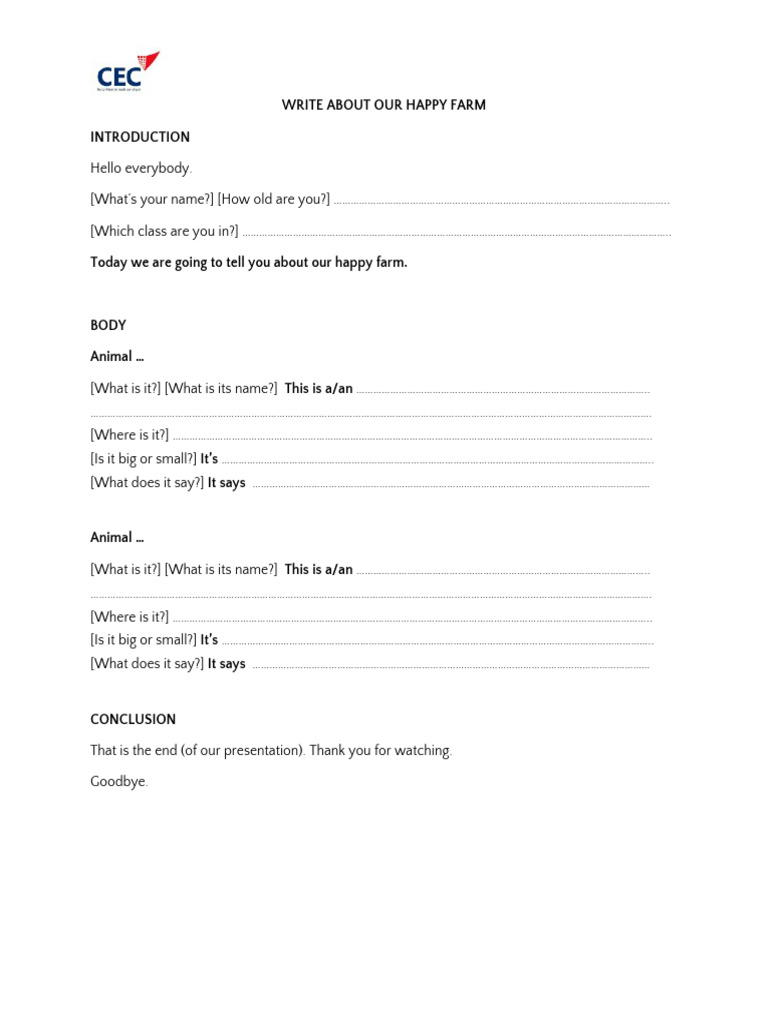 Look 1 - School Trip 1 - Writing About Our Happy Farm | PDF