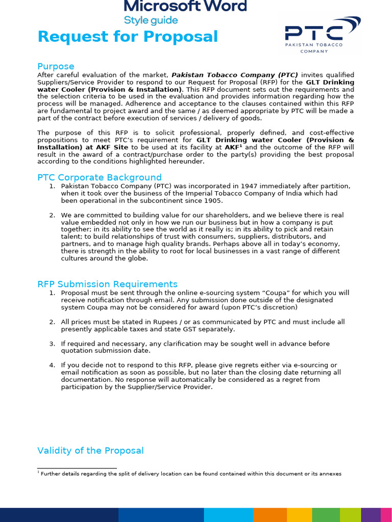 RFP-GLT Drinking Water Cooler | PDF | Taxes | Request For Proposal