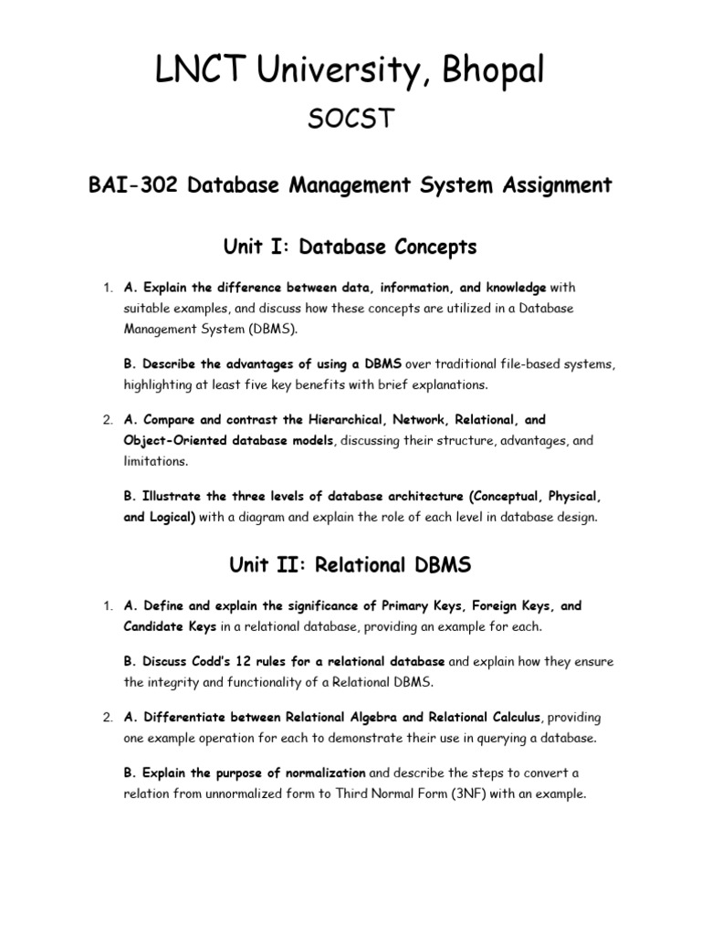 BCA - BAI-302 DBMS Assignment Question | PDF | Databases | Relational Model