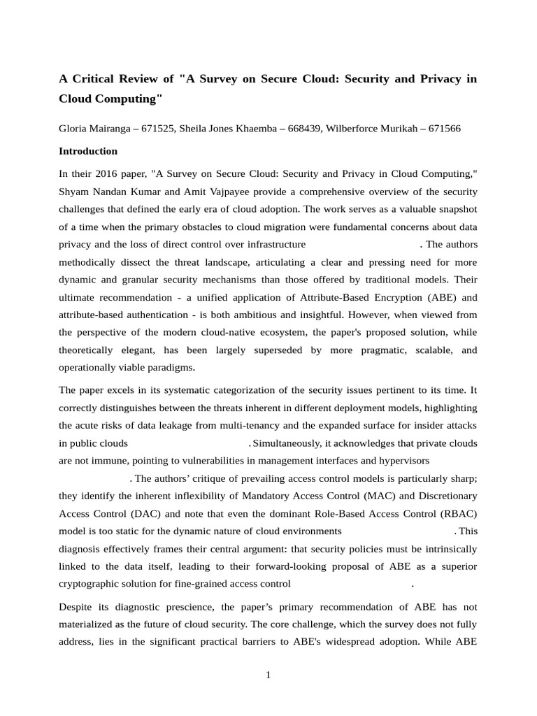 A Survey on Secure Cloud-Security and Privacy in Cloud Computing - A Critical Review | PDF ...