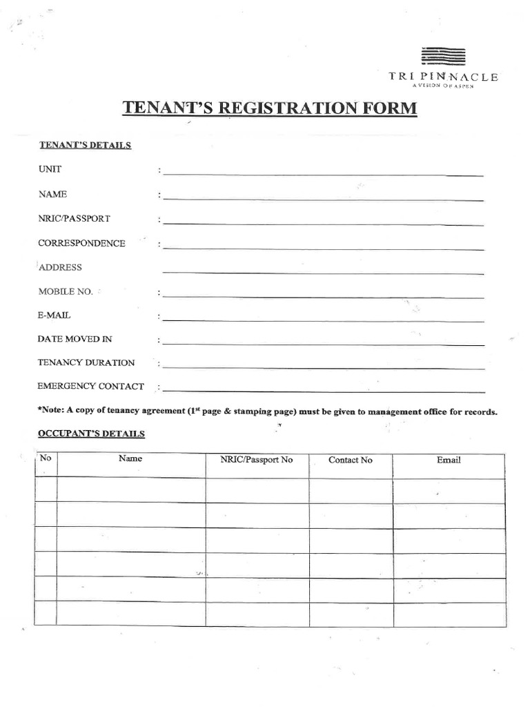 Tenant's Registration Form | PDF
