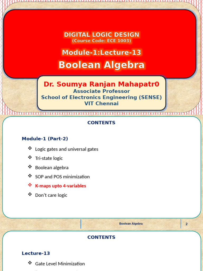 DLD Module 1-Boolean Algebra Gate Level Minimization Lecture-13 | PDF ...