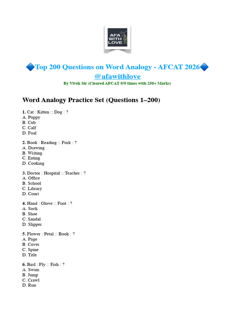 AFCAT 2026 Word Analogy Questions | PDF | Taste | Trees