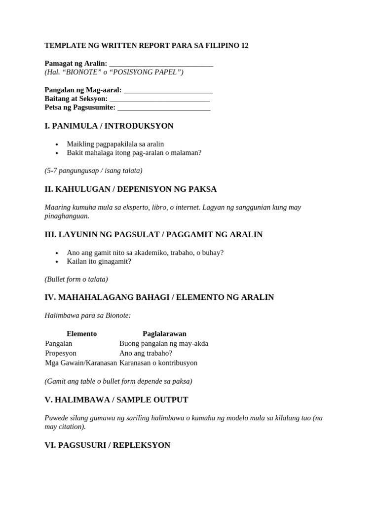 Written Report Template Fil.12 | PDF
