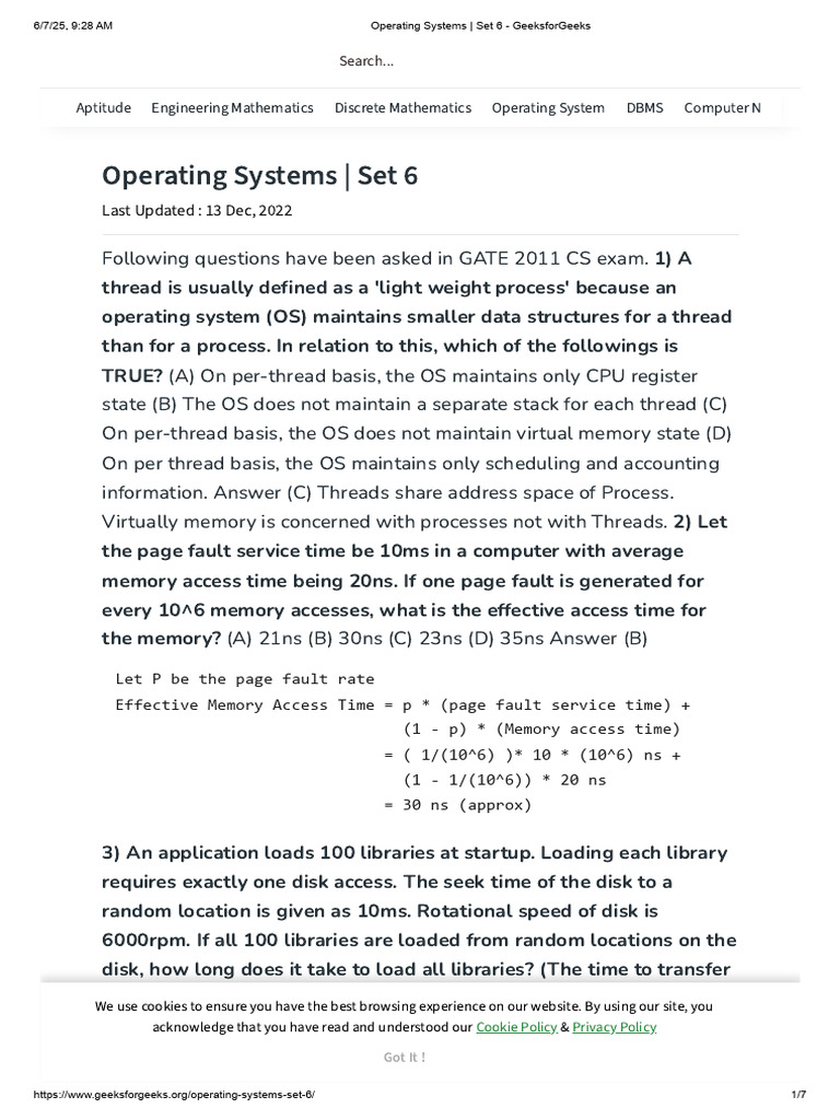 Operating Systems - Set 6 - GeeksforGeeks | PDF | Operating System ...