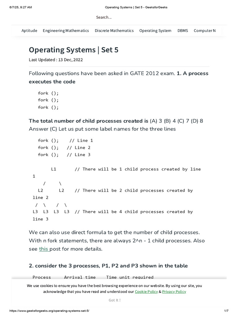Operating Systems - Set 5 - GeeksforGeeks | PDF | Computer Science | Computer Programming