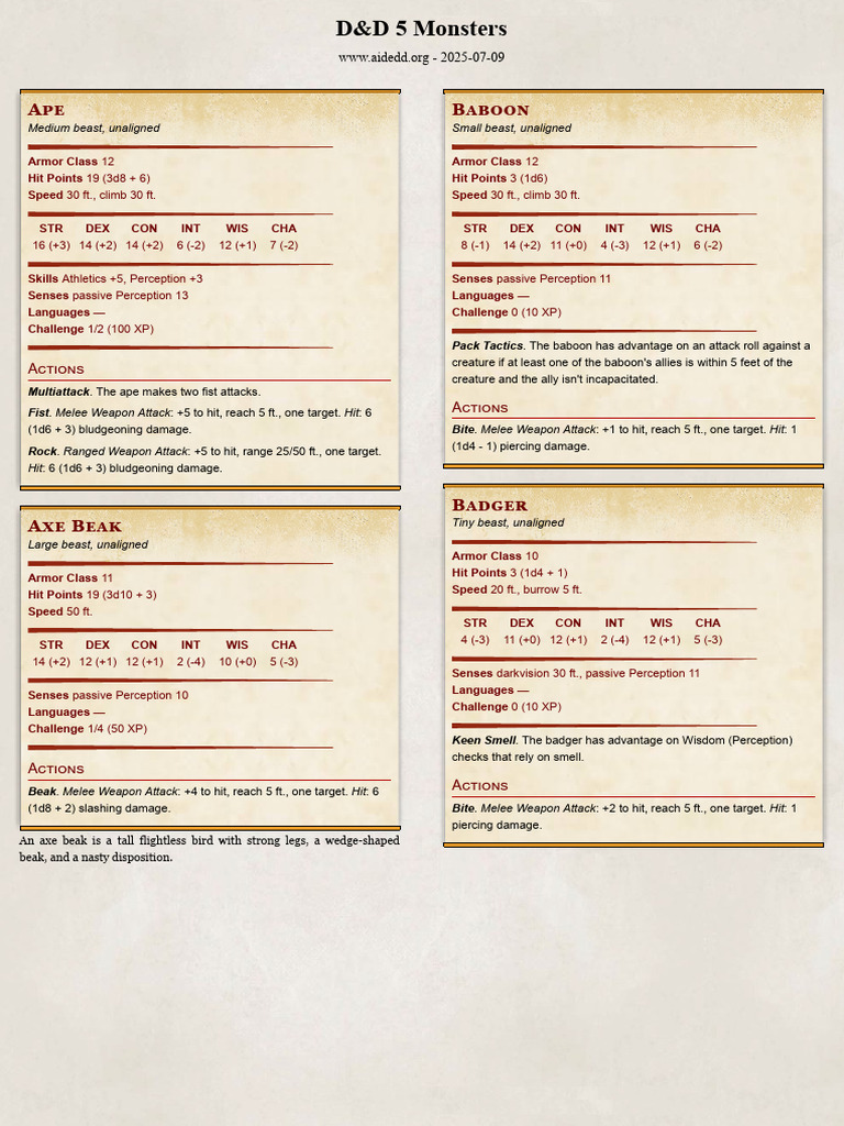 D&D 5e Monster Stat Blocks | PDF | Zoology