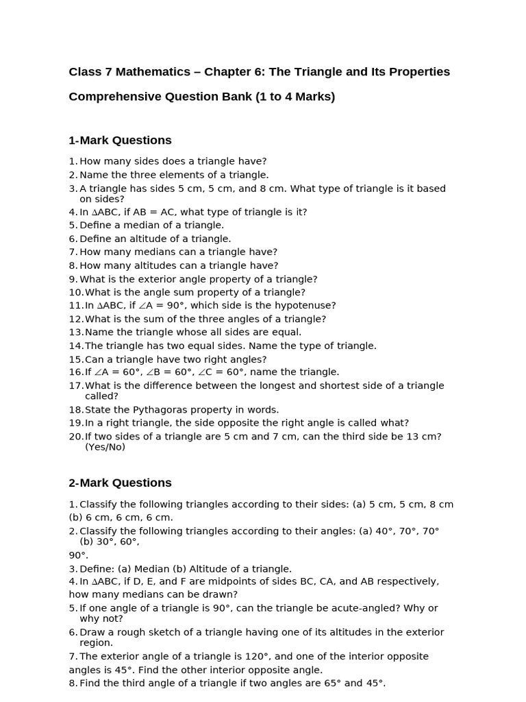 Triangle Properties Question Bank | PDF | Triangle | Euclid