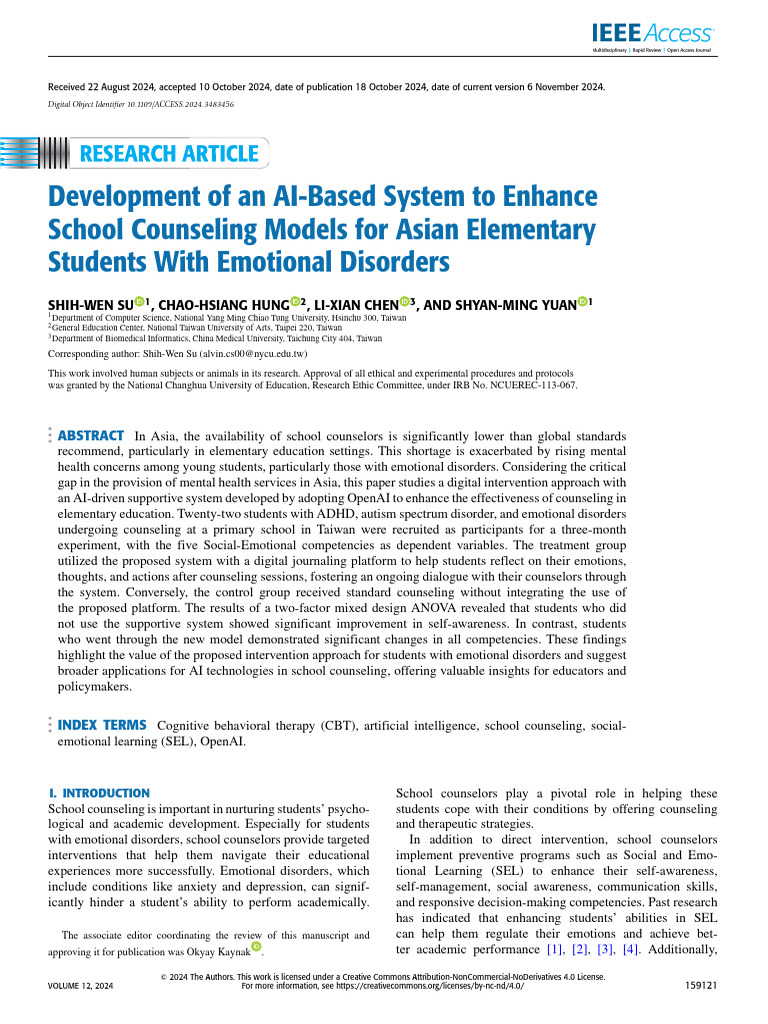 Development of an AI-Based System to Enhance School Counseling Models ...