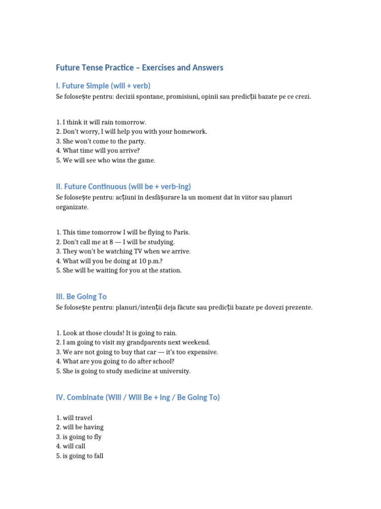 Future Tense Practice Exercises and Answers | PDF | Chess Openings | Chess