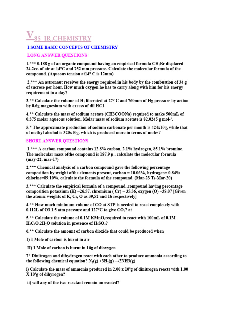 JR Chemistry Quarterly Imp Questions | PDF | Atomic Orbital | Chemical Bond