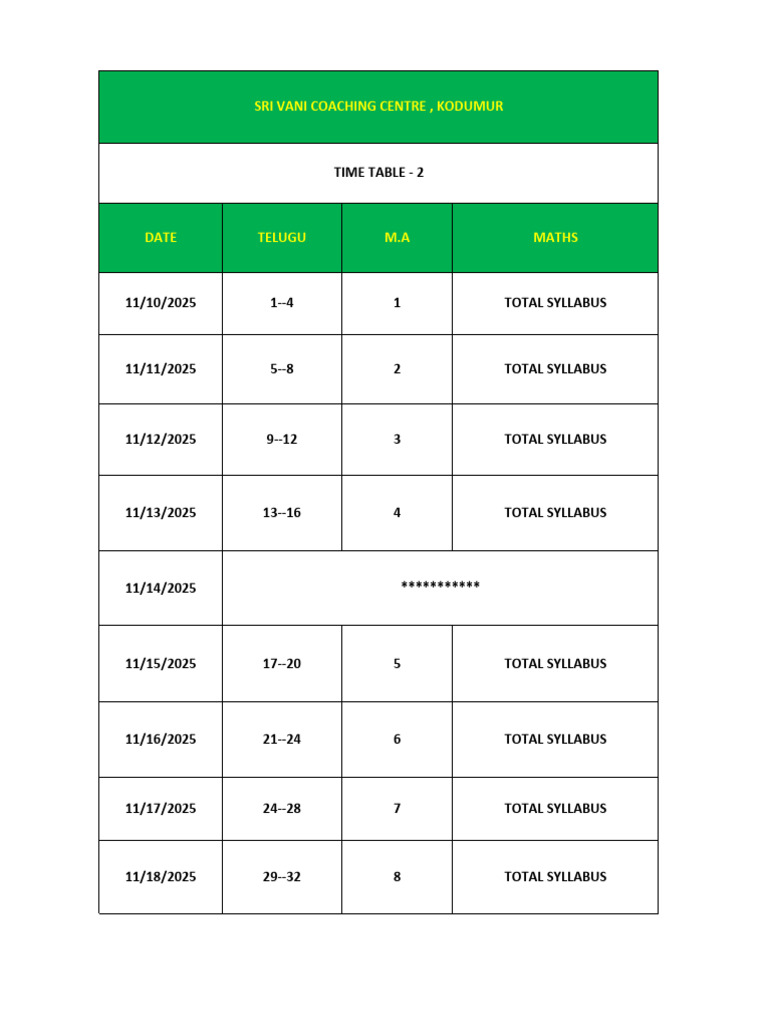 Time Table - 2 | PDF
