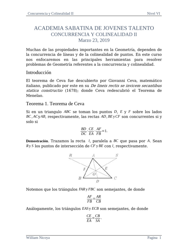 Ceviana en triángulo y Teorema de Ceva | PDF | Triángulo | Geometría ...