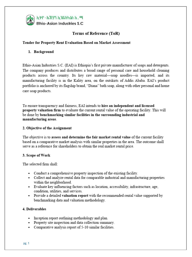 Terms of Reference - Rental Assessment | PDF | Real Estate Appraisal ...