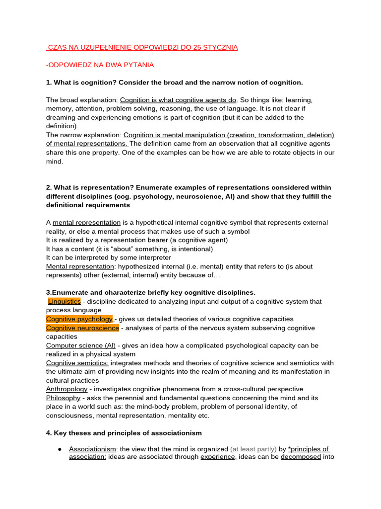 Egzamin Introduction To Cognitive Science | PDF | Neuron | Nervous System
