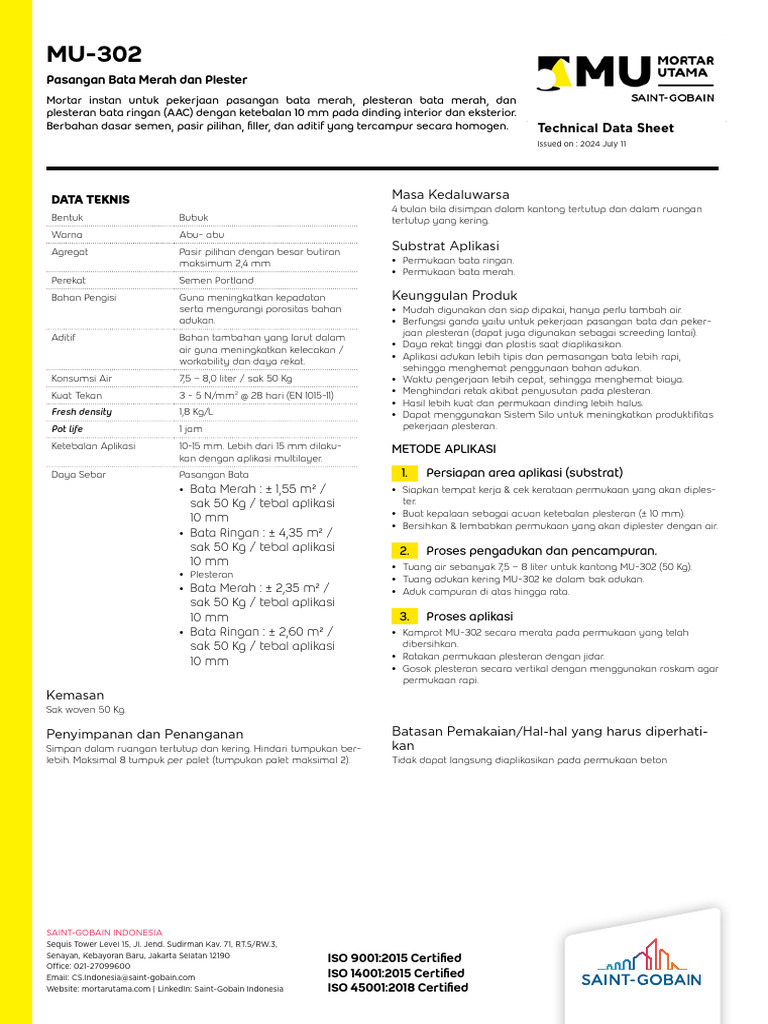 TDS MU-302 Brick Installation (ID) | PDF