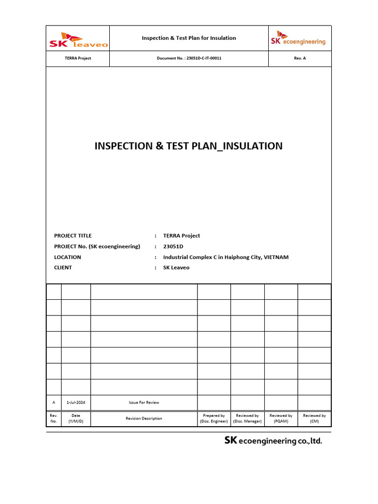 6. 23051D C IT 00011_ITP for Insulation | PDF | Pipe (Fluid Conveyance ...