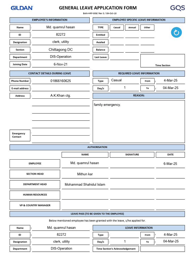 General Leave Application Form 2 | PDF