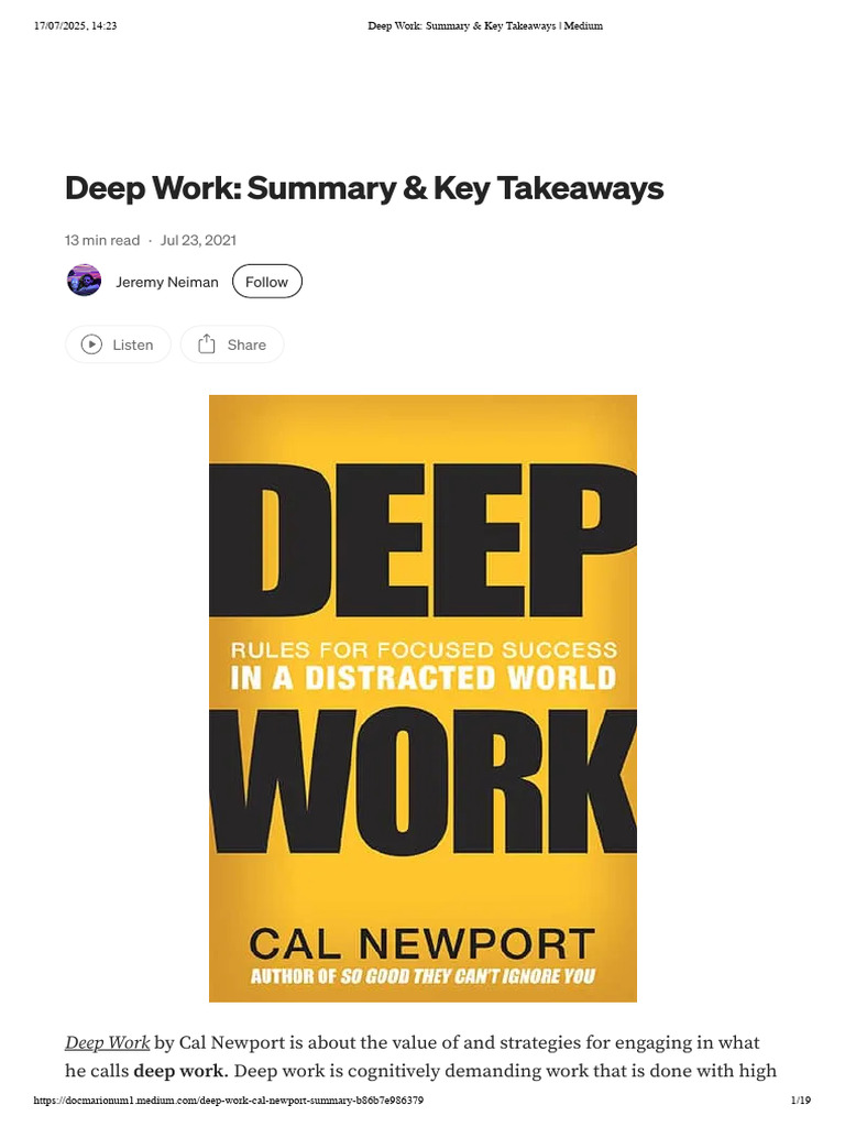 Deep Work Summary & Key Strategies | PDF | Flow (Psychology) | Internet