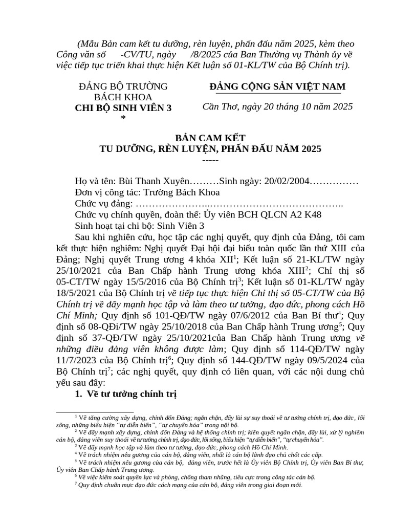 05 Mau Ban Cam Ket Tu Duong, Ren Luyen, Phan Dau 2025 | PDF