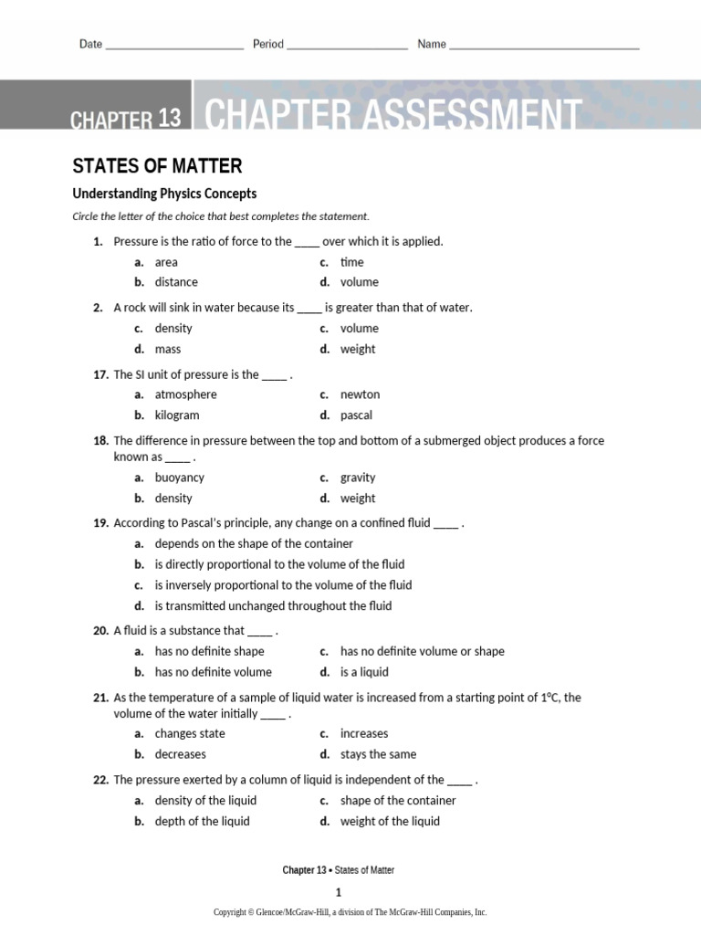 Chapter Assessment States of Matter Teacher Editable | PDF | Pressure ...