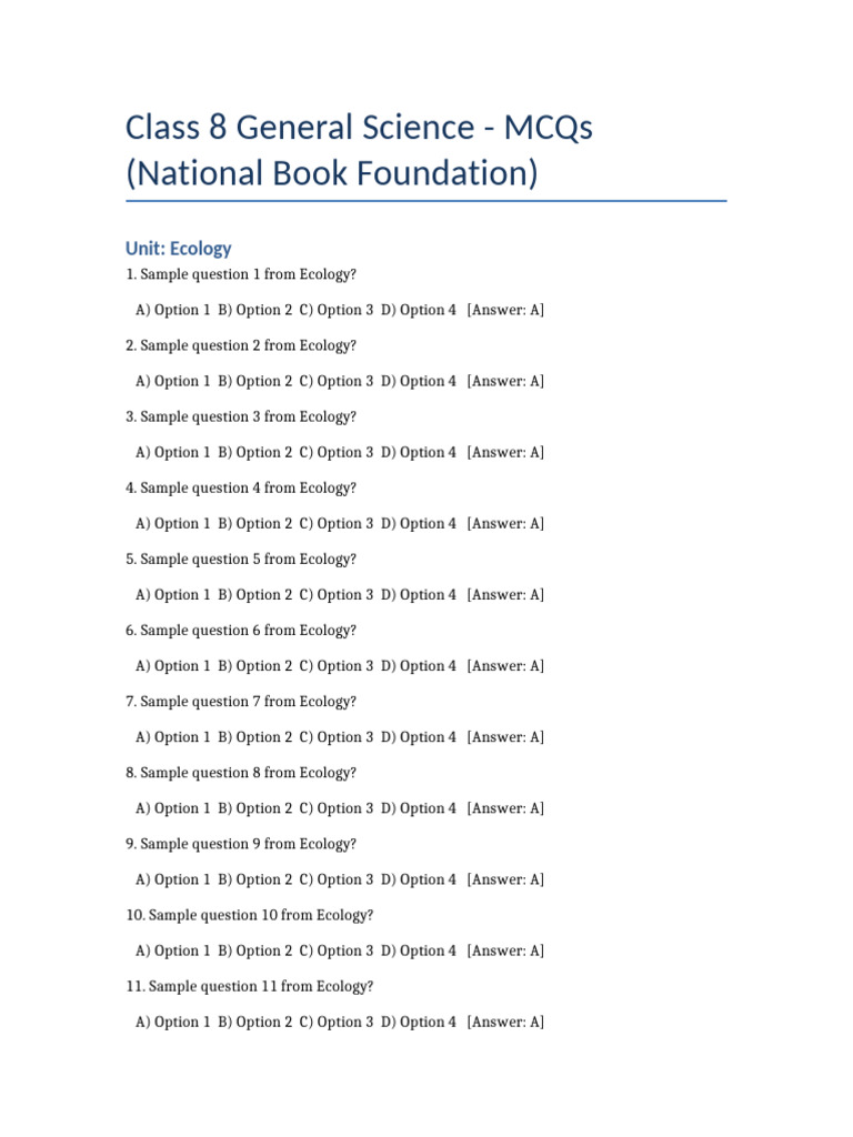 Class8 GeneralScience AllUnits MCQs | PDF | Chess Openings | Chess