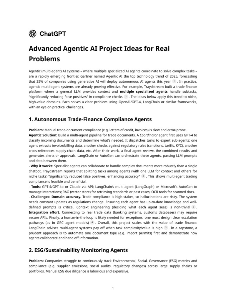Advanced Agentic AI Project Ideas | PDF | Artificial Intelligence ...
