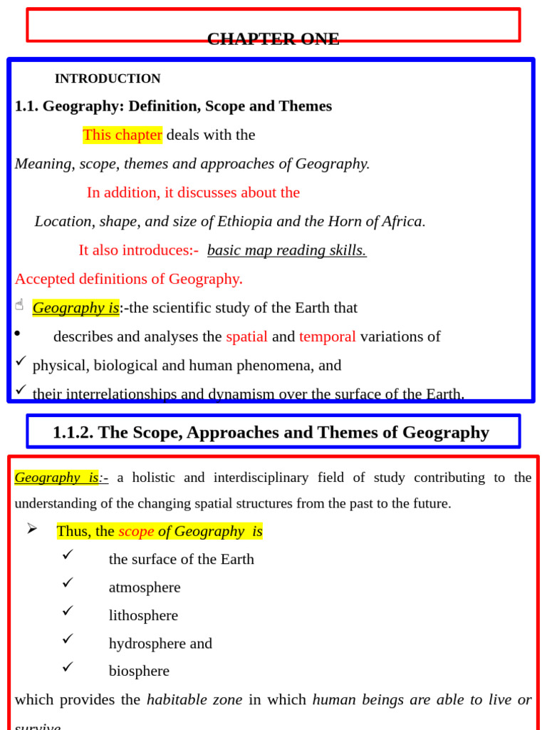 CHAPTER ONE Geography Definition Scope and Themes-1 | PDF | Geography ...