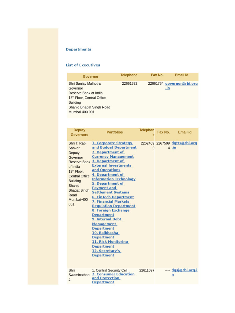RBI Mumbai Staff Directory 2023 | PDF | Reserve Bank Of India | Central ...