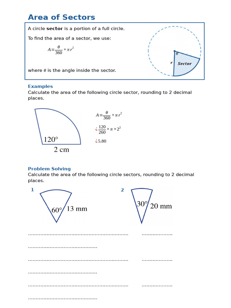 Area of Sectors - Differentiated | PDF
